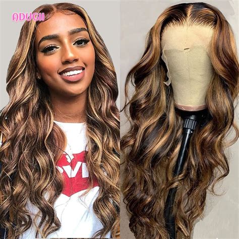 Highlight Wig Human Hair Honey Blonde Body Wave Lace Front Wig 30 Inch