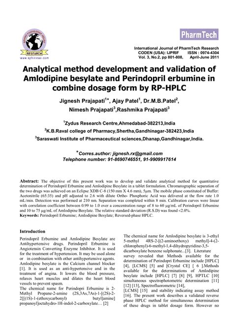 Pdf Analytical Method Development And Validation Of Amlodipine