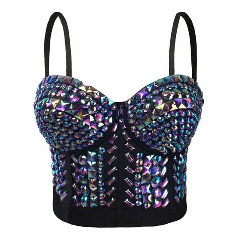 Rhinestone Pearls Diamond Push Up Bustier Crop Top Fancymake
