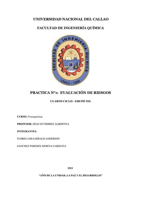 Reporte N°1 Fisicoquímica Universidad Nacional Del Callao Facultad