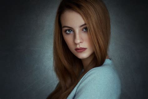Face Women Redhead Model Portrait Long Hair Brunette Looking At