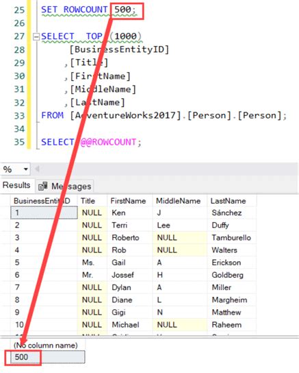 how to use rowcount in sql server