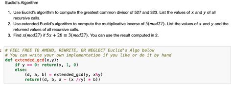 solved euclid s algorithm use euclid s algorithm to compute the
