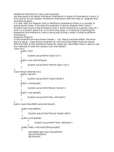 multilevel inheritance in java with example pdf
