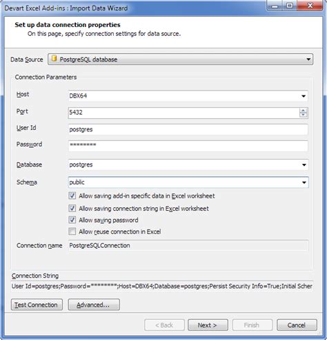 excel add in to connect with postgresql database