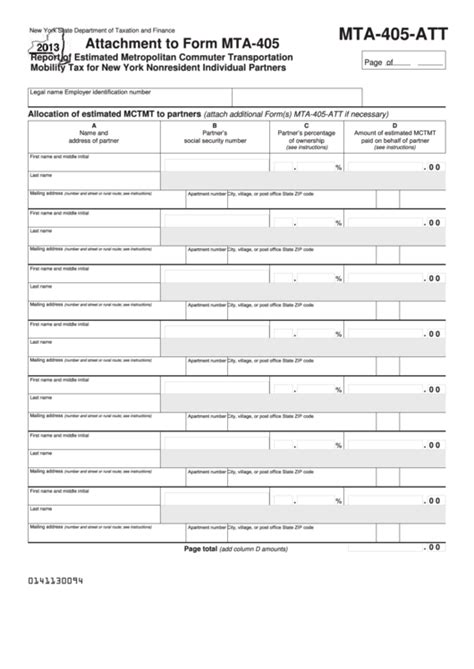 Fillable Form Mta 405 Att Attachment To Form Mta 405 Report Of