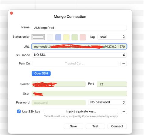 mongodb issues with connection to mongo via ssh got message