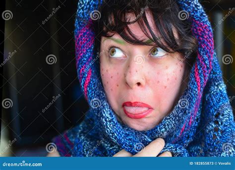 Close Up Portrait Of Woman With Different Human Emotions Stock Image