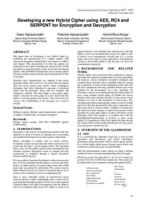 pdf developing a new hybrid cipher using aes rc4 and serpent for