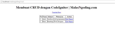 membuat crud dengan codeigniter menampilkan data dari database