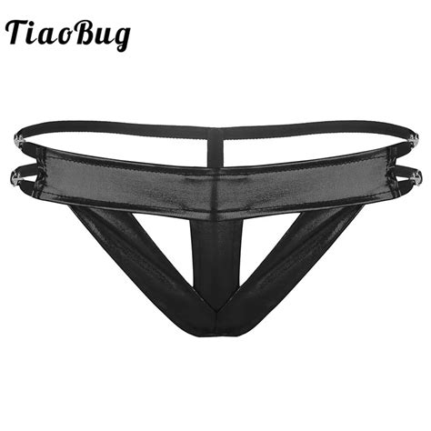 Tiaobug Mens Lingerie Faux Leather Cut Out Open Back Low Rise Hot Sexy