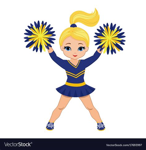 Cheerleader In Blue And Yellow Uniform With Pom Po