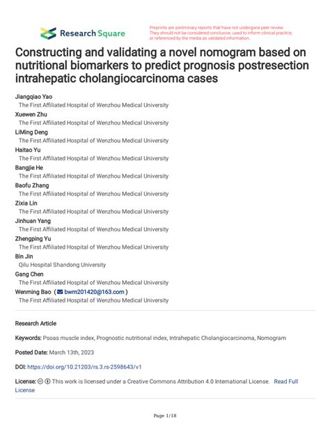 Pdf Constructing And Validating A Novel Nomogram Based On Nutritional