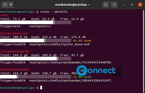 visualize disk space and usage in terminal with vizex