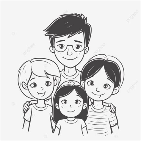父親と 3 人の子供の輪郭スケッチ図の肖像画 ベクターイラスト画像とpngフリー素材透過の無料ダウンロード Pngtree