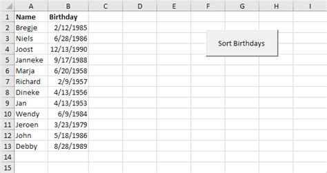 how to sort birthdays dates in excel excel examples