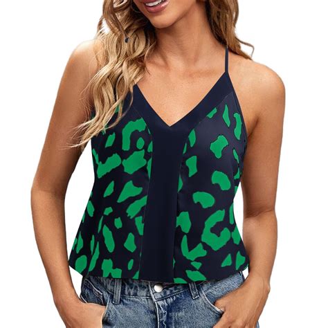 Girl Tops Womens V Neck Leopard Print Patchwork Solid Color Halter Vest