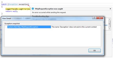 c the name exception does not exist in the current context