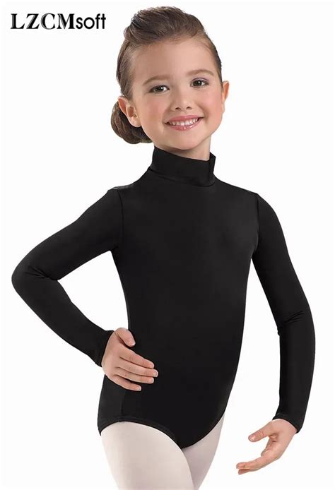 Lzcmsoft Girls Spandex Nylon Turtleneck Long Sleeve Leotard Black