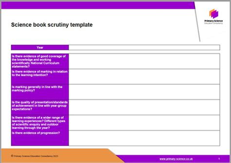 Science Book Scrutiny Template Psec