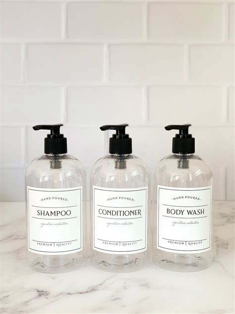 Clear Set Of 3 16oz Plastic Shampoo Conditioner Body Wash Bottles