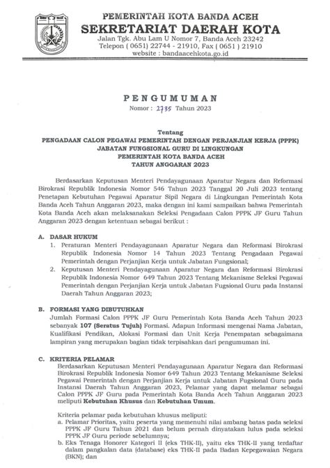 Pengadaan Calon Pppk Jf Guru Dan Tenaga Kesehatan Kota Banda Aceh Tahun