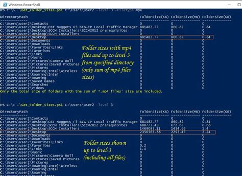 powershell recursive functions how to list folder file sizes to