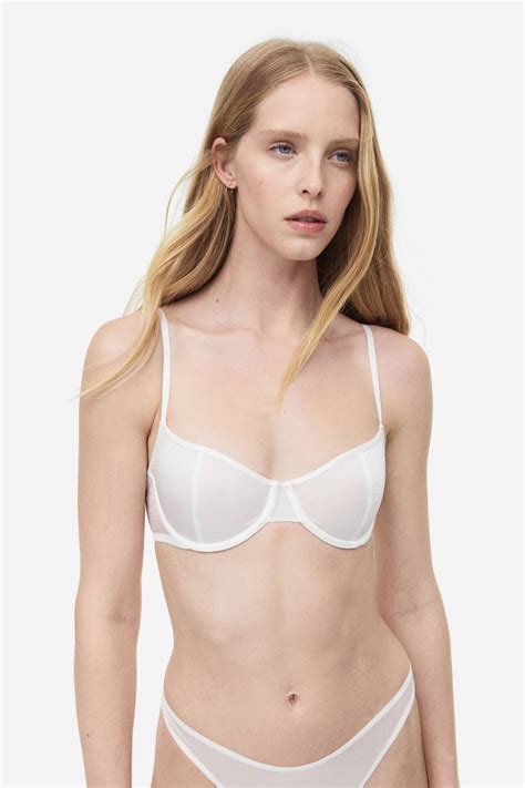 Non Padded Mesh Balconette Bra White Ladies Handm Ie