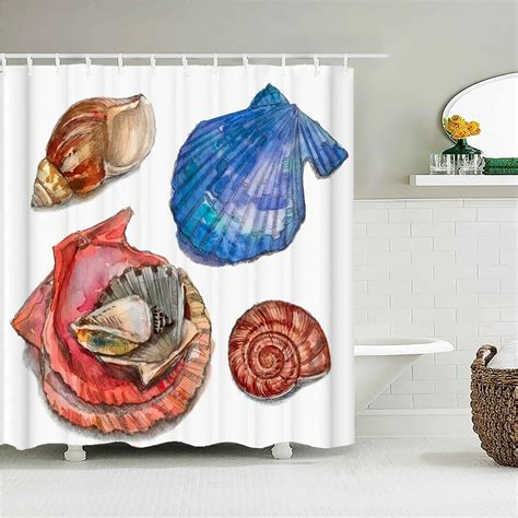 3d Cartoon Ocean Starshell Printing Shower Curtain Polyester Waterproof