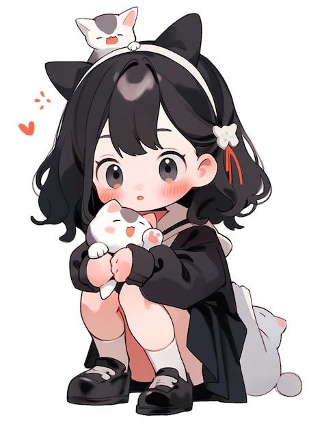 Premium Photo Anime Girl With Black Hair And White Cat Ears Holding A