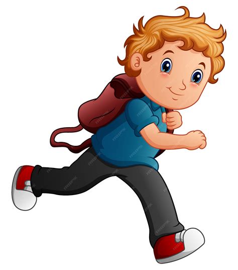 Dibujos Animados De Niño De Escuela Corriendo Vector Premium