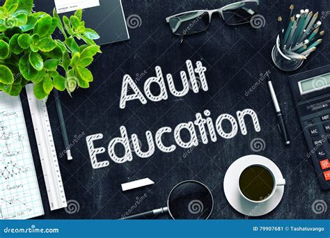 Adult Education Text On Black Chalkboard 3d Rendering Stock Image