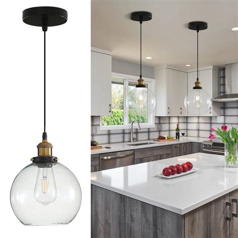 Sbojzm Glass Pendant Light Vintage Globe Pendant Lighting For Kitchen