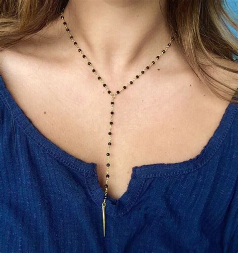 Gold And Black Spinel Lariat Necklace More Color Options