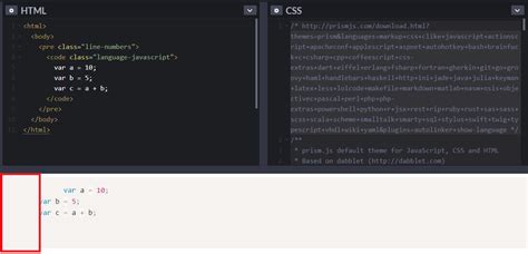 node js static html generation with prismjs how to enable line