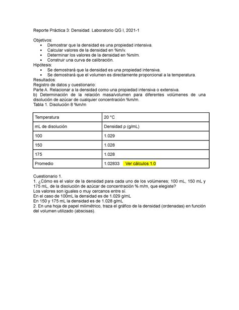 Reporte Práctica 3 Objetivos • Demostrar Que La Densidad Es Una