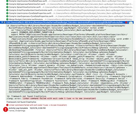 ios framework could not be found and the linker command failed with