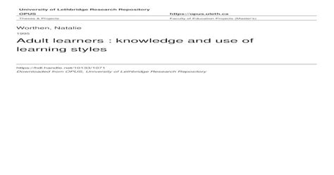 Pdf 1995 Adult Learners Knowledge And Use Of Learning Styles