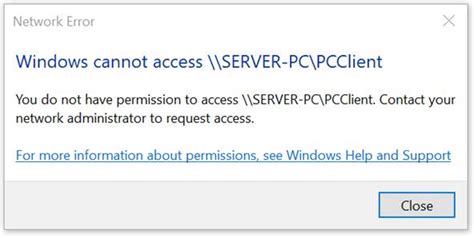 windows error windows cannot access server pcclient when launching