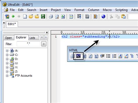 customizing ultraedit s html toolbar commands