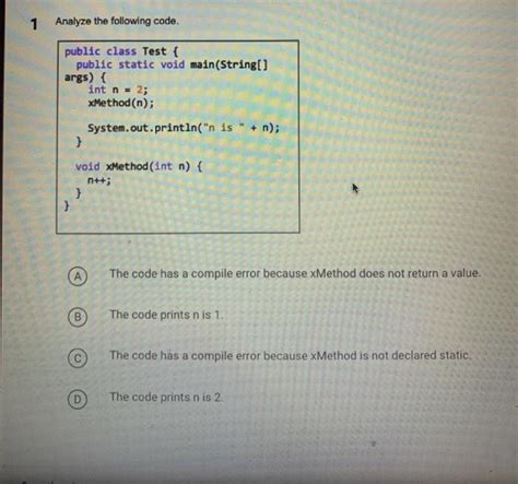 solved 1 analyze the following code public class test {