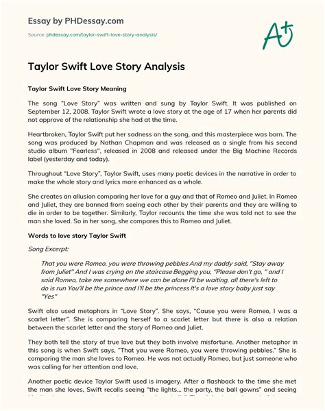 Taylor Swift Love Story Analysis Essay Paper Example 500 Words