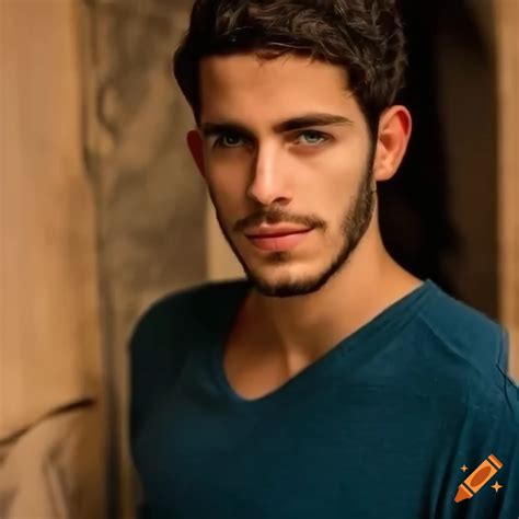 Attractive Young Man With Brown Hair Green Blue Eyes And A Bushy