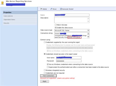 encryption sql server reporting server data source
