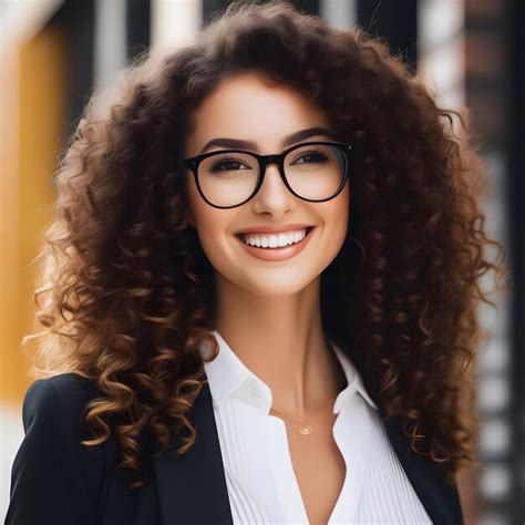 Premium Photo Cheerful Curly Business Girl Wearing Glasses