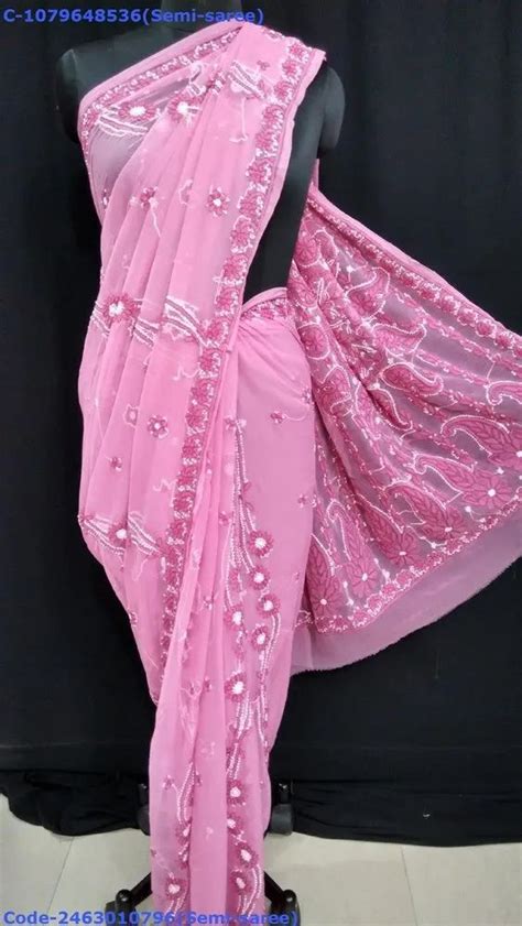 Georgette Lucknow Chikan Embroidered Saree At Best Price In Lucknow