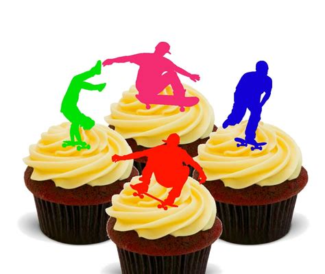 Skateboard Pack Of 12 Edible Cup Cake Toppers Fairy Bun Decorations