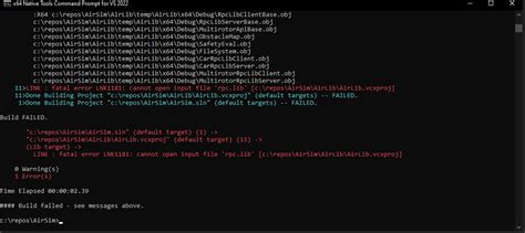 build cmd throws this error link fatal error lnk1181 cannot open