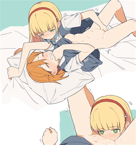 Rule 34 2girls Bed Bed Sheet Blonde Hair Blush Bottomless Breasts