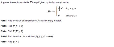 solved suppose the random variable x has pdf given by the